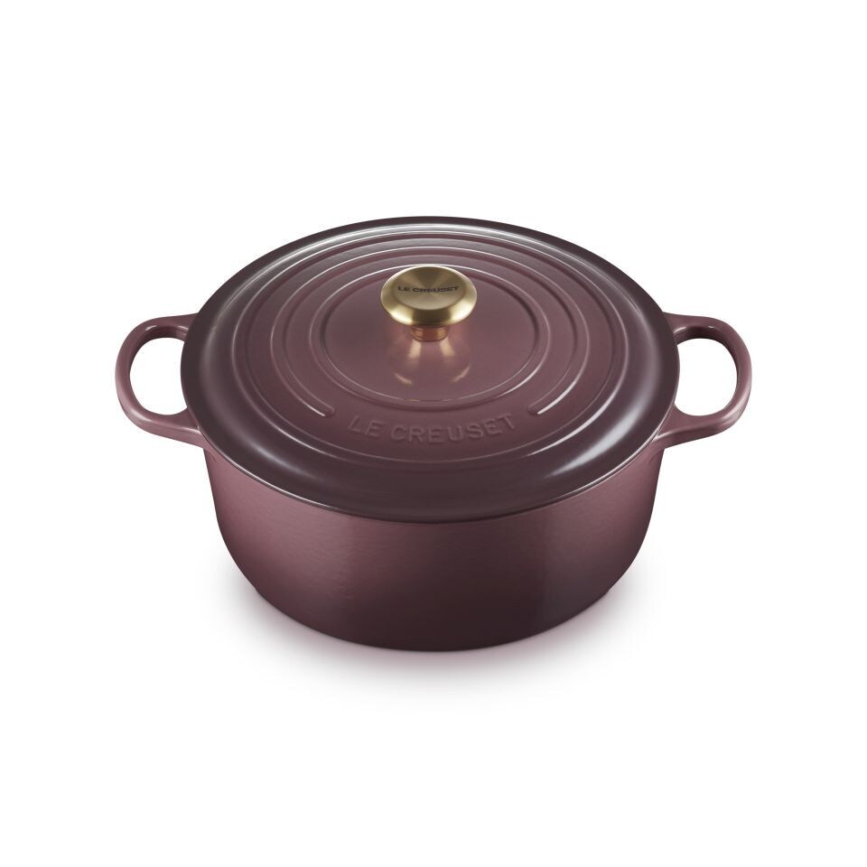 Le Creuset Signature Cast Iron Round Dutch Oven 28cm Fig With Gold Knob
